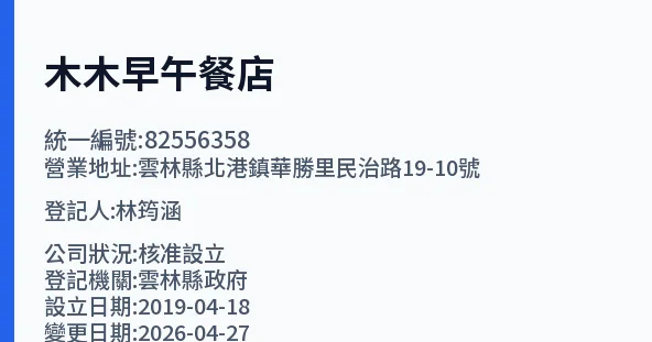 木木早午餐店的照片-統編 82556358(雲林縣) 公司登記資料與營業項目詳細圖表
