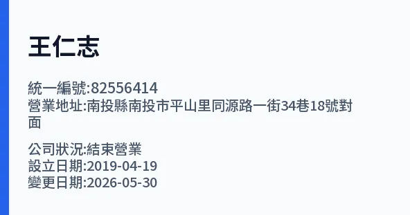 王仁志的照片-統編 82556414(南投縣) 公司登記資料與營業項目詳細圖表