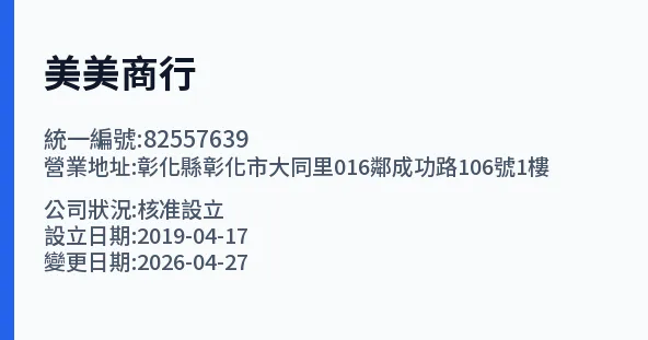 美美商行的照片-統編 82557639(彰化縣) 公司登記資料與營業項目詳細圖表