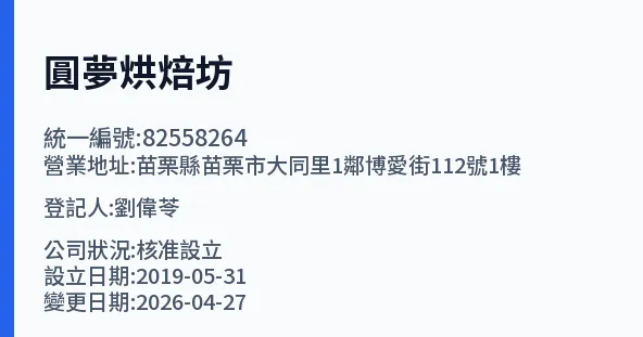 圓夢烘焙坊的照片-統編 82558264(苗栗縣) 公司登記資料與營業項目詳細圖表