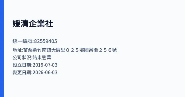 媛清企業社的照片-統編 82559405(苗栗縣) 公司登記資料與營業項目詳細圖表