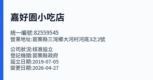 嘉好園小吃店的照片-統編 82559545(苗栗縣) 公司登記資料與營業項目詳細圖表