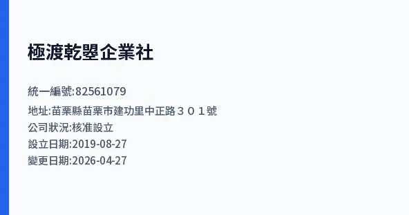 極渡乾曌企業社的照片-統編 82561079(苗栗縣) 公司登記資料與營業項目詳細圖表