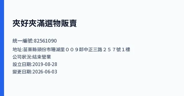 夾好夾滿選物販賣的照片-統編 82561090(苗栗縣) 公司登記資料與營業項目詳細圖表