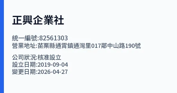 正興企業社的照片-統編 82561303(苗栗縣) 公司登記資料與營業項目詳細圖表