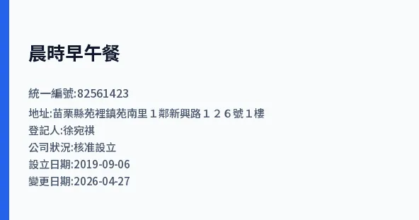 晨時早午餐的照片-統編 82561423(苗栗縣) 公司登記資料與營業項目詳細圖表