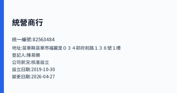 統營商行的照片-統編 82563484(苗栗縣) 公司登記資料與營業項目詳細圖表