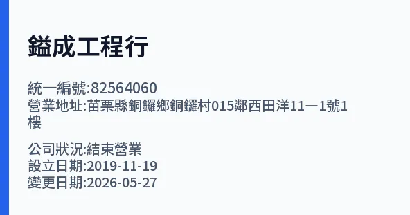 鎰成工程行的照片-統編 82564060(苗栗縣) 公司登記資料與營業項目詳細圖表