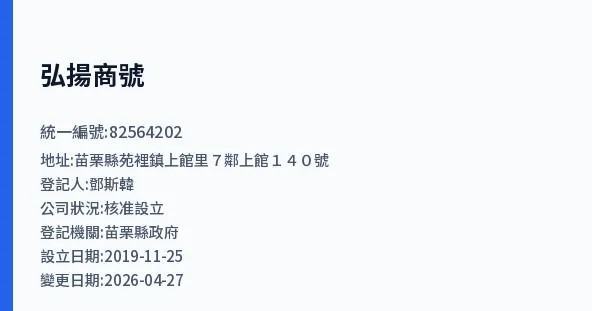 弘揚商號的照片-統編 82564202(苗栗縣) 公司登記資料與營業項目詳細圖表