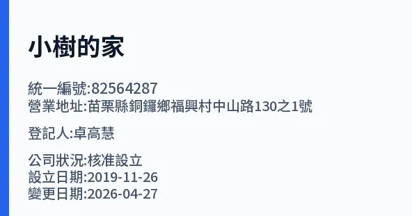 小樹的家的照片-統編 82564287(苗栗縣) 公司登記資料與營業項目詳細圖表