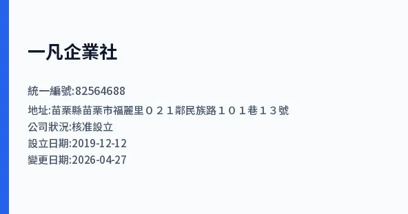 一凡企業社的照片-統編 82564688(苗栗縣) 公司登記資料與營業項目詳細圖表