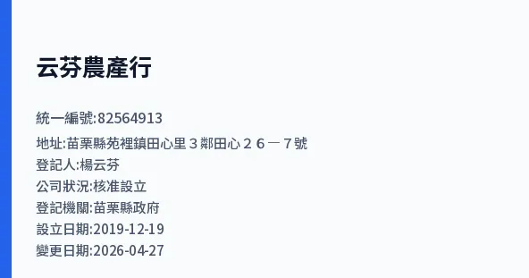 云芬農產行的照片-統編 82564913(苗栗縣) 公司登記資料與營業項目詳細圖表