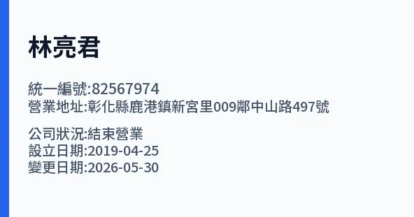 林亮君的照片-統編 82567974(彰化縣) 公司登記資料與營業項目詳細圖表