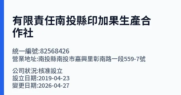 有限責任南投縣印加果生產合作社的照片-統編 82568426(南投縣) 公司登記資料與營業項目詳細圖表