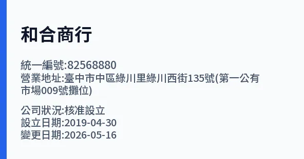 和合商行的照片-統編 82568880(臺中市) 公司登記資料與營業項目詳細圖表