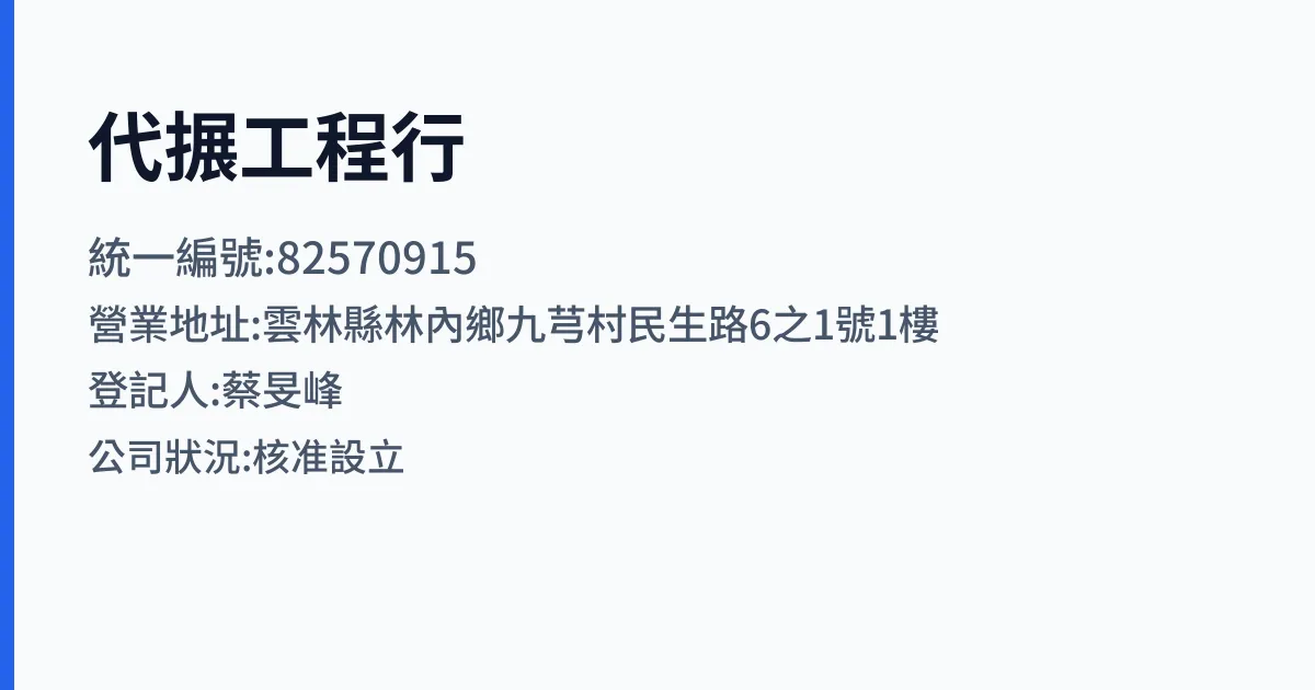 代搌工程行 - 統編 82570915(雲林縣) 公司登記資料與營業項目詳細圖表