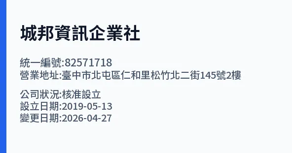 城邦資訊企業社的照片-統編 82571718(臺中市) 公司登記資料與營業項目詳細圖表