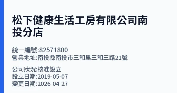 松下健康生活工房有限公司南投分店的照片-統編 82571800(南投縣) 公司登記資料與營業項目詳細圖表