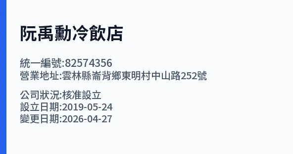 阮禹勳冷飲店的照片-統編 82574356(雲林縣) 公司登記資料與營業項目詳細圖表