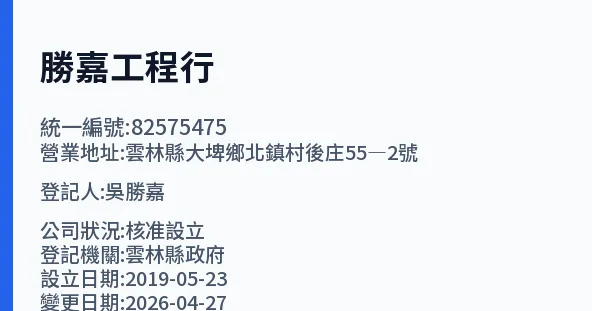 勝嘉工程行的照片-統編 82575475(雲林縣) 公司登記資料與營業項目詳細圖表