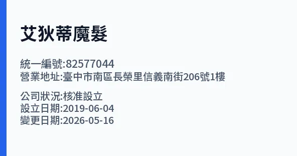 艾狄蒂魔髮的照片-統編 82577044(臺中市) 公司登記資料與營業項目詳細圖表