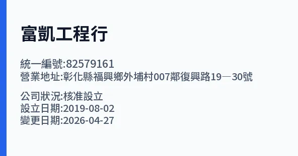 富凱工程行的照片-統編 82579161(彰化縣) 公司登記資料與營業項目詳細圖表