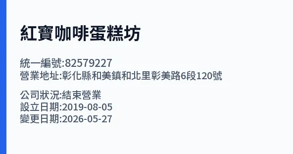 紅寶咖啡蛋糕坊的照片-統編 82579227(彰化縣) 公司登記資料與營業項目詳細圖表