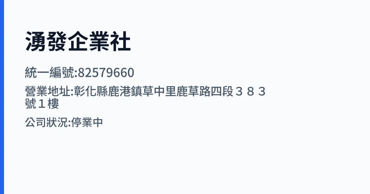 湧發企業社 - 統編 82579660（彰化縣） 公司登記資料與營業項目詳細圖表