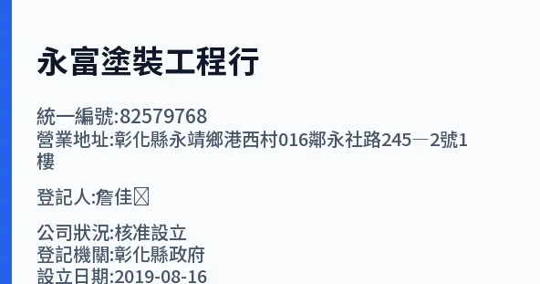 永富塗裝工程行的照片-統編 82579768(彰化縣) 公司登記資料與營業項目詳細圖表