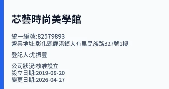 芯藝時尚美學館的照片-統編 82579893(彰化縣) 公司登記資料與營業項目詳細圖表