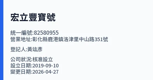 宏立豐寶號的照片-統編 82580955(彰化縣) 公司登記資料與營業項目詳細圖表