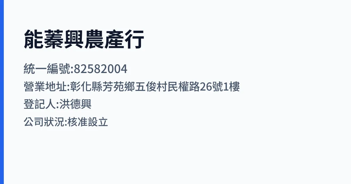 能蓁興農產行 - 統編 82582004 (彰化縣) 公司登記資料與營業項目詳細圖表