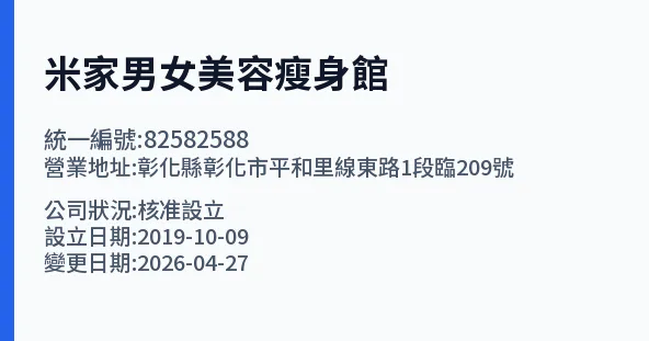 米家男女美容瘦身館的照片-統編 82582588(彰化縣) 公司登記資料與營業項目詳細圖表