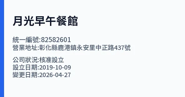 月光早午餐館的照片-統編 82582601(彰化縣) 公司登記資料與營業項目詳細圖表