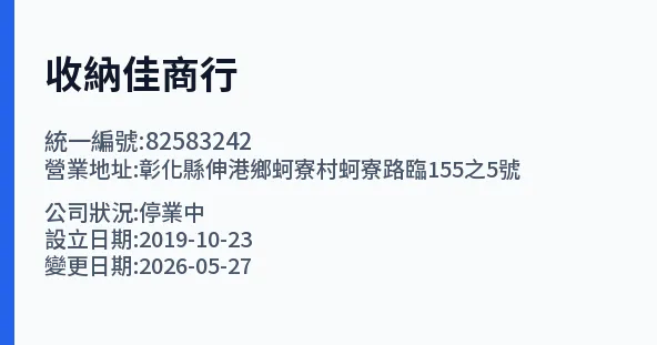 收納佳商行的照片-統編 82583242(彰化縣) 公司登記資料與營業項目詳細圖表