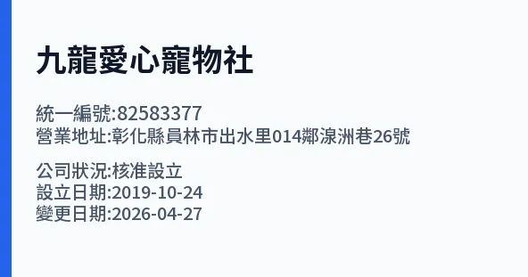九龍愛心寵物社的照片-統編 82583377(彰化縣) 公司登記資料與營業項目詳細圖表