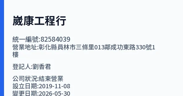 崴康工程行的照片-統編 82584039(彰化縣) 公司登記資料與營業項目詳細圖表