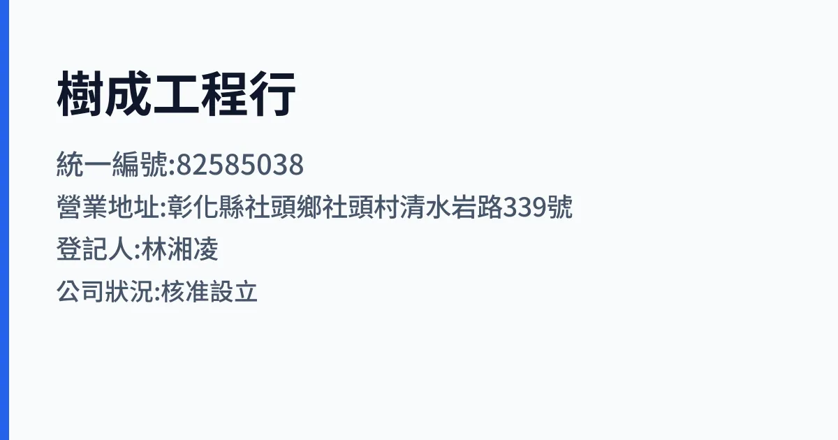 樹成工程行 - 統編 82585038(彰化縣) 公司登記資料與營業項目詳細圖表