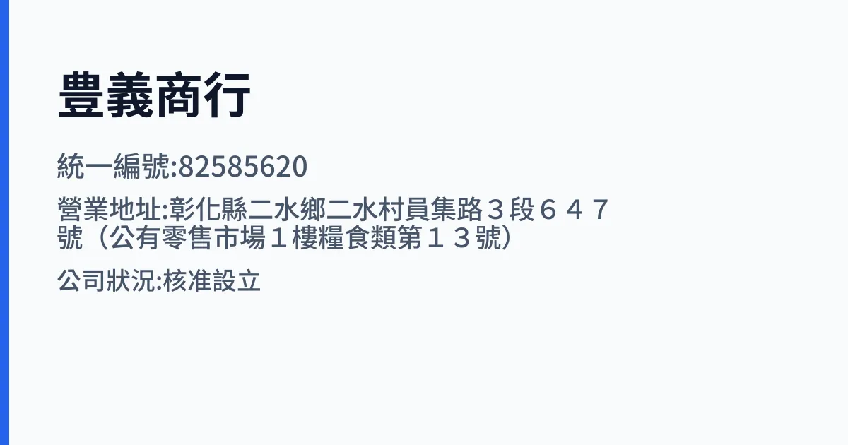 豊義商行 - 統編 82585620(彰化縣) 公司登記資料與營業項目詳細圖表