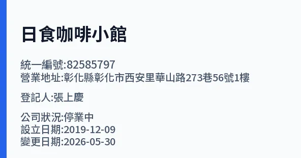 日食咖啡小館的照片-統編 82585797(彰化縣) 公司登記資料與營業項目詳細圖表