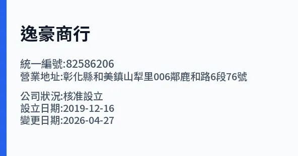 逸豪商行的照片-統編 82586206(彰化縣) 公司登記資料與營業項目詳細圖表