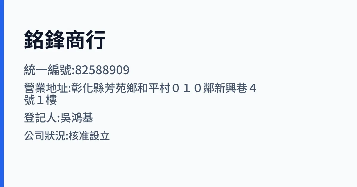 銘鋒商行 - 統編 82588909（彰化縣） 公司登記資料與營業項目詳細圖表