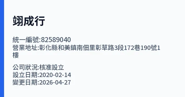翊成行的照片-統編 82589040(彰化縣) 公司登記資料與營業項目詳細圖表