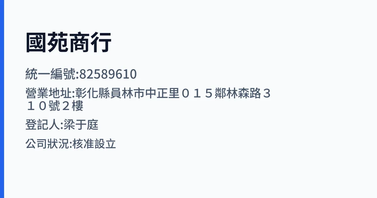 國苑商行 - 統編 82589610(彰化縣) 公司登記資料與營業項目詳細圖表