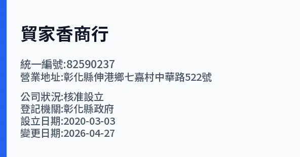 貿家香商行的照片-統編 82590237(彰化縣) 公司登記資料與營業項目詳細圖表