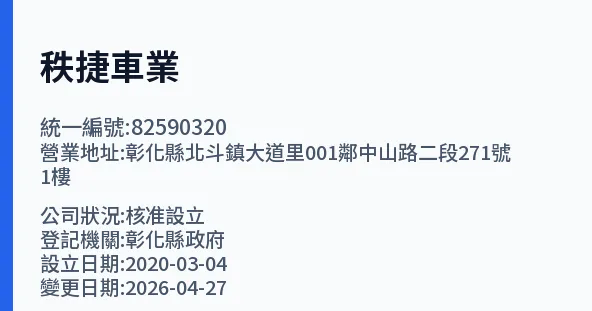秩捷車業的照片-統編 82590320(彰化縣) 公司登記資料與營業項目詳細圖表