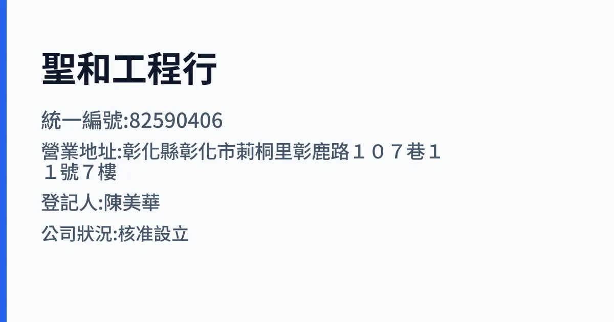 聖和工程行 - 統編 82590406(彰化縣) 公司登記資料與營業項目詳細圖表