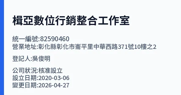 楫亞數位行銷整合工作室的照片-統編 82590460(彰化縣) 公司登記資料與營業項目詳細圖表