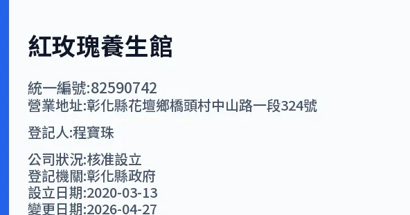 紅玫瑰養生館的照片-統編 82590742(彰化縣) 公司登記資料與營業項目詳細圖表