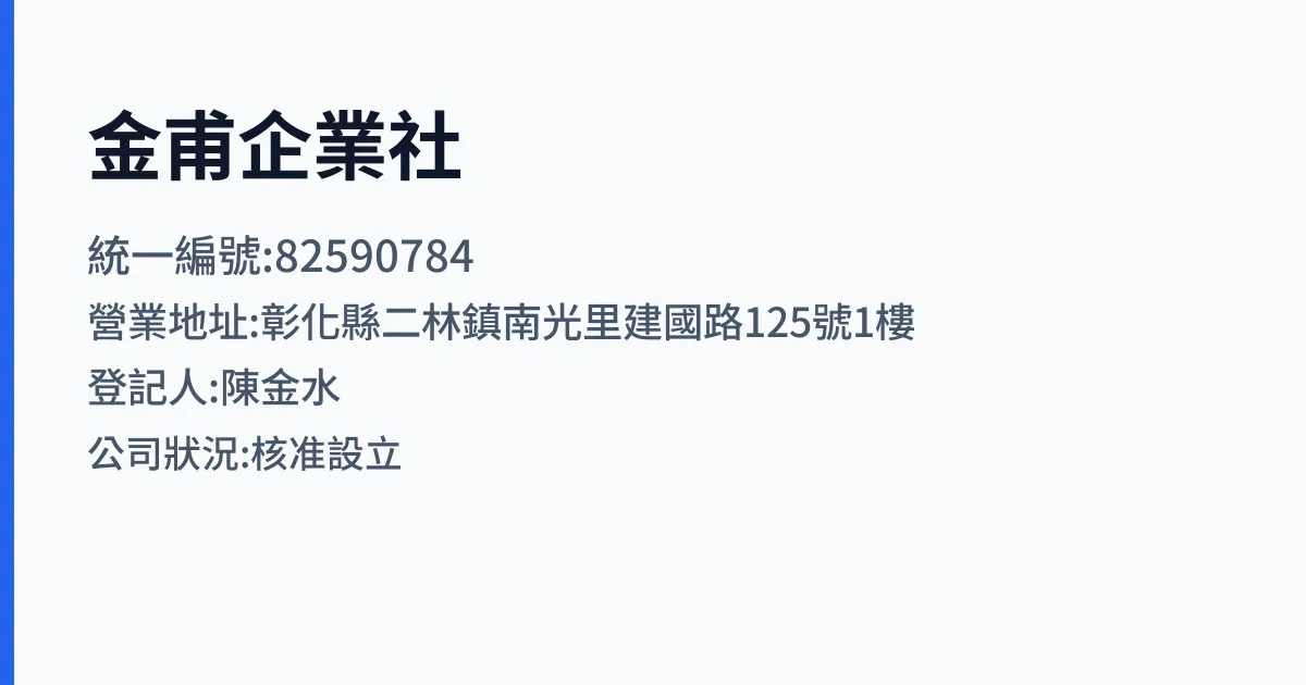 金甫企業社 - 統編 82590784(彰化縣) 公司登記資料與營業項目詳細圖表